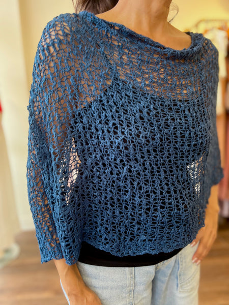 Popcorn Navy Bali Poncho Sustainable Fashion Boa Boutique
