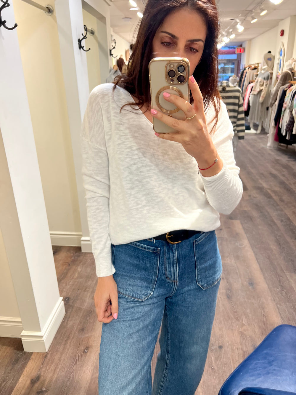 MADI BURNOUT WHITE VNECK SWEATER | Sustainable Fashion | Boa Boutique