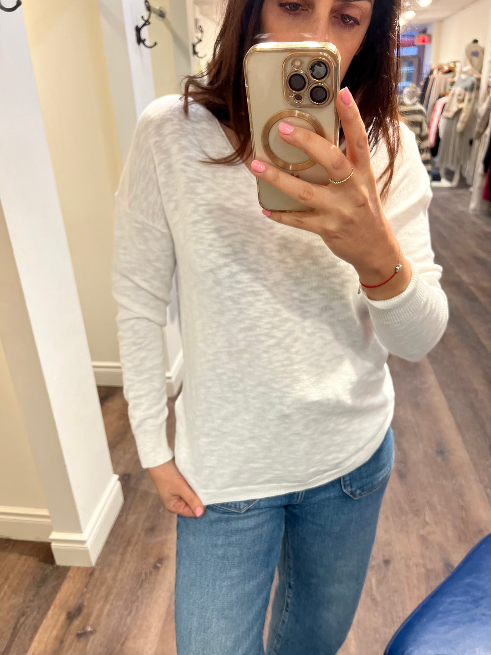 MADI BURNOUT WHITE VNECK SWEATER | Sustainable Fashion | Boa Boutique